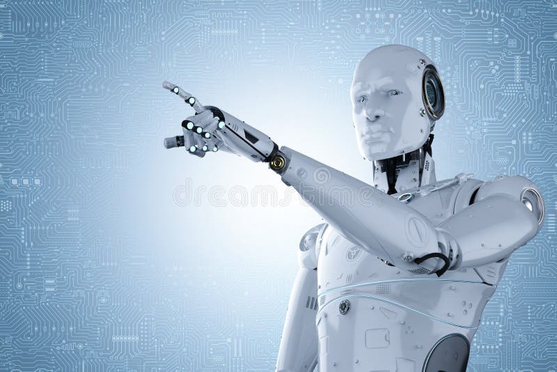 Robot Hand Finger Point with Human Skin Stock Illustration ...