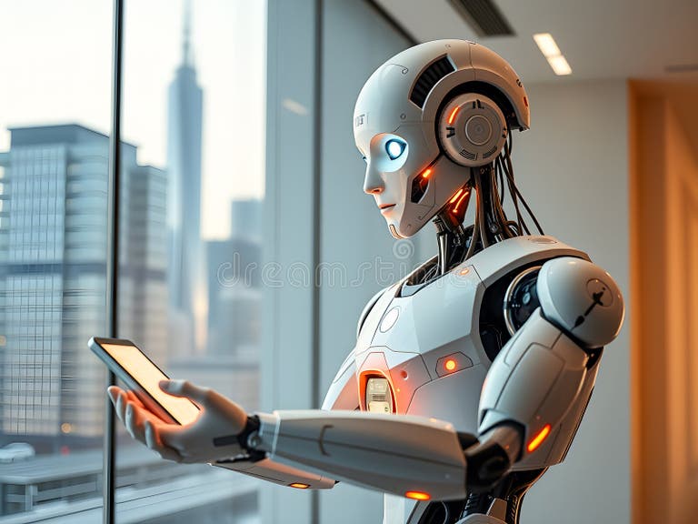3d Rendering Humanoid Robot with Mobile Phone in a Modern Office ...