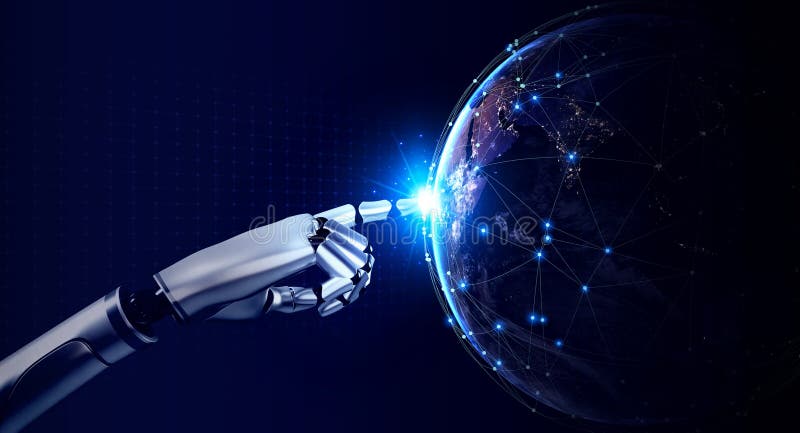 3d Rendering Humanoid Robot S Hand Touching on Virtual Reality World ...