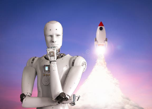 Robot with space shuttle stock illustration. Illustration of artificial ...