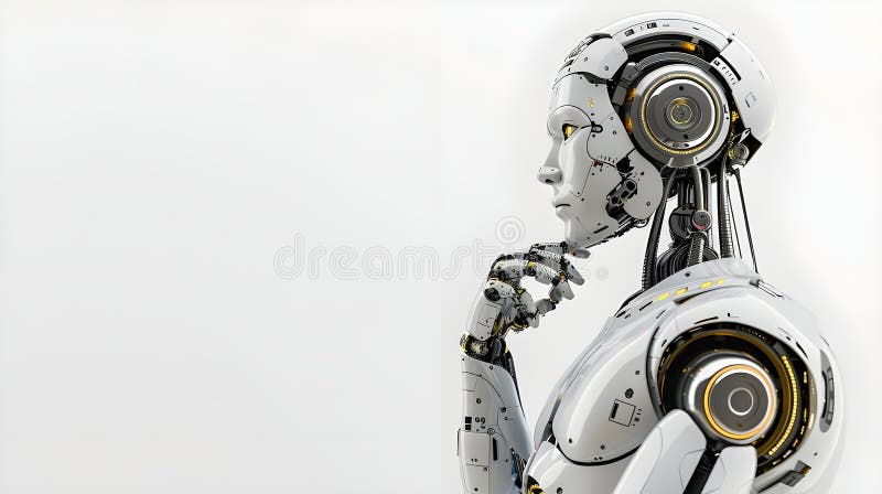 3d Rendering Humanoid Robot Thinking. Human Enhanced Stock Illustration ...