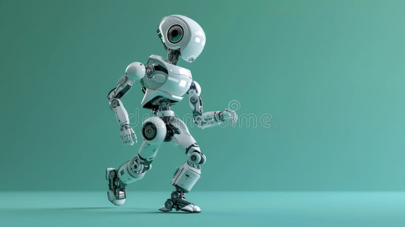3d Rendering Humanoid Robot Walking Isolated on Green Background with ...