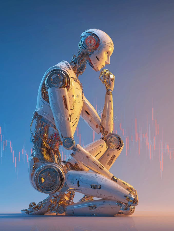 3D Rendering of a Humanoid Robot Working with Forex Chart, Stock Market ...