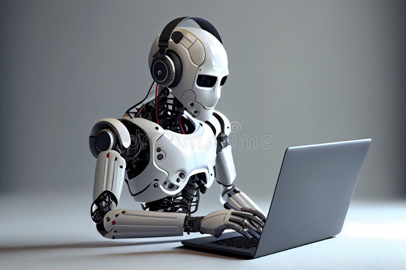 3d Rendering Humanoid Robot Working with Headset and Notebook Stock ... 3d Rendering Humanoid Robot Working with Headset and Notebook Stock ...