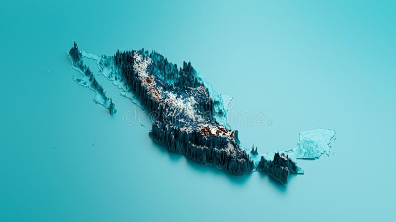 3d Rendering of a Hypsometric Tint Map of Mexico Isolated on Blue ...