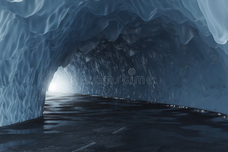 3d Rendering of Icy Tunnel with Light at the End of Tunnel Stock ...