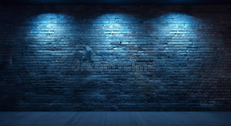 3D Rendering of an Illuminated Brick Wall with Blue Spotlights Stock ...