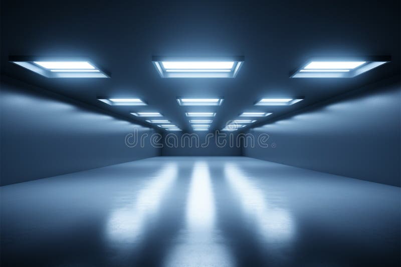 3D Rendering of an Illuminated Empty Room with Overhead Lighting Stock ...