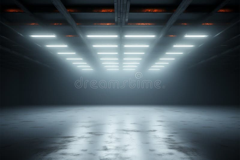 3D Rendering of an Illuminated Empty Room with Overhead Lighting Stock ...
