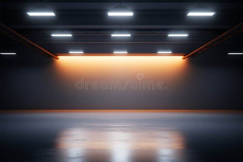 3D Rendering of an Illuminated Empty Room with Overhead Lighting Stock ...
