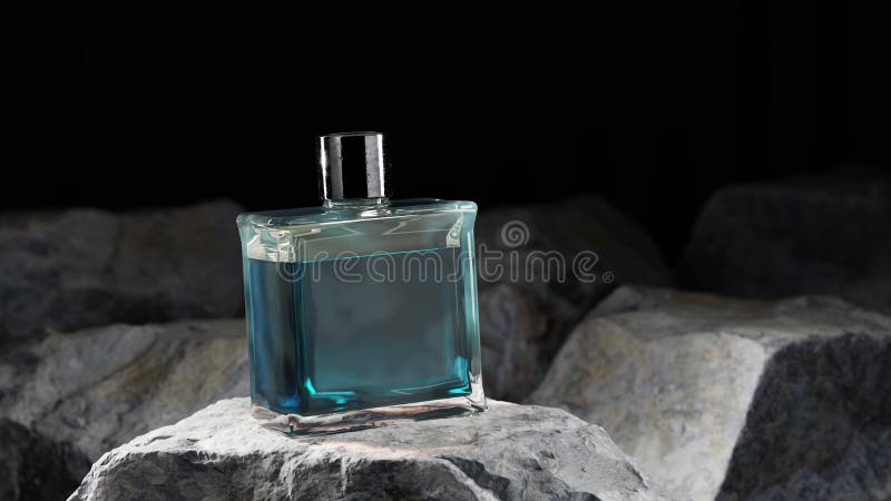 3D Rendering Illustration of a Blue Perfume Bottle in a Modern ...