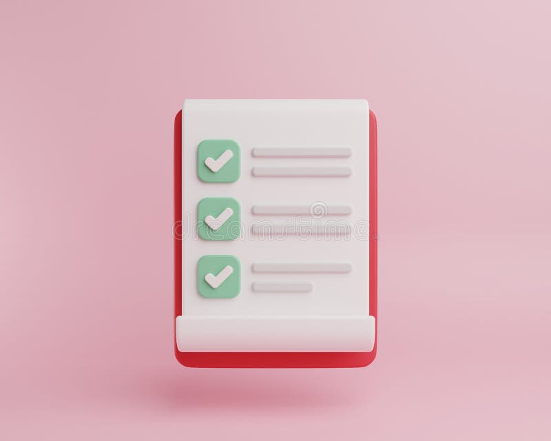 3D Rendering Illustration Cartoon Minimal Clipboard with Checklist with ...