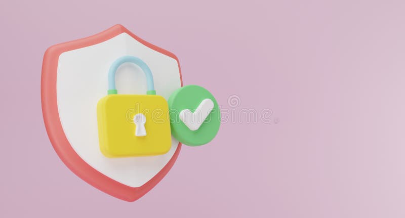 Cartoon Minimal Shield with Padlock and Check Mark Icon Stock ...