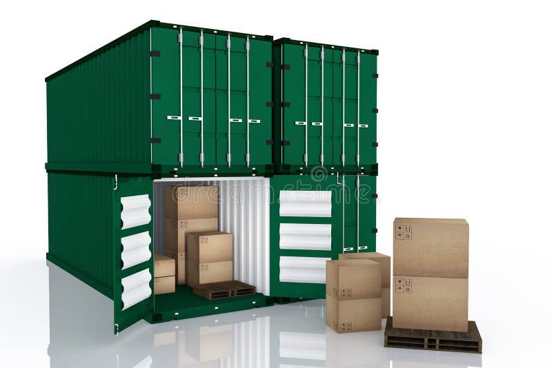 3D Rendering : Illustration of Four Container with One Opened Container ...