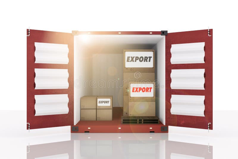 3D Rendering : Illustration of Front Side Open Blue Container with ...