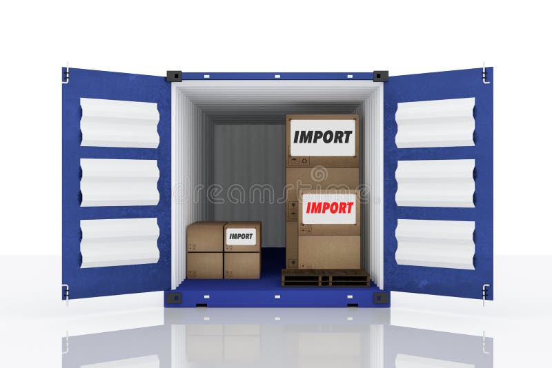 3D Rendering : Illustration of Front Side Open Blue Container with ...