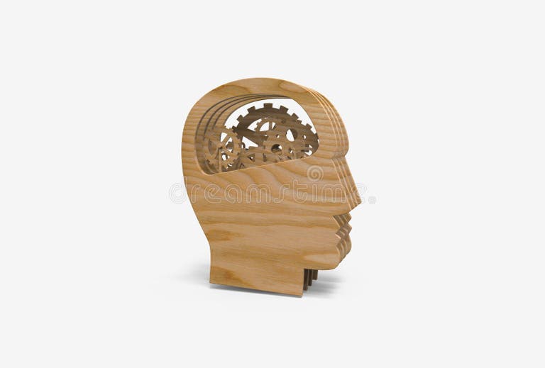 3D Rendering Illustration of Gear in Head, Thinking Process Icon. Stock ...
