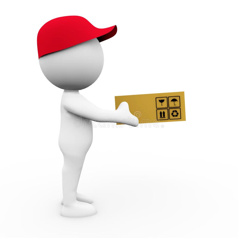 3D Rendering Illustration of a Human Icon with a Red Hat Holding a Box ...