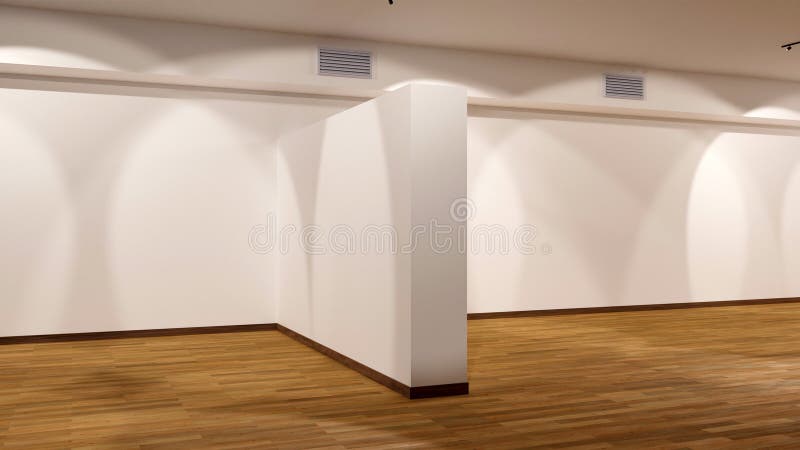 3D Rendering Illustration Interior Design White Gallery Hall Exhibition ...