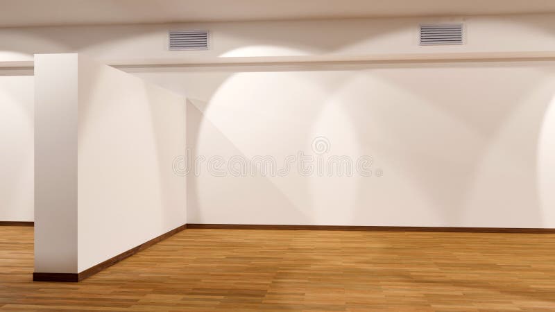 3D Rendering Illustration Interior Design White Gallery Hall Exhibition ...