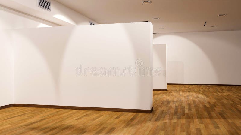 3D Rendering Illustration Interior Design White Gallery Hall Exhibition ...