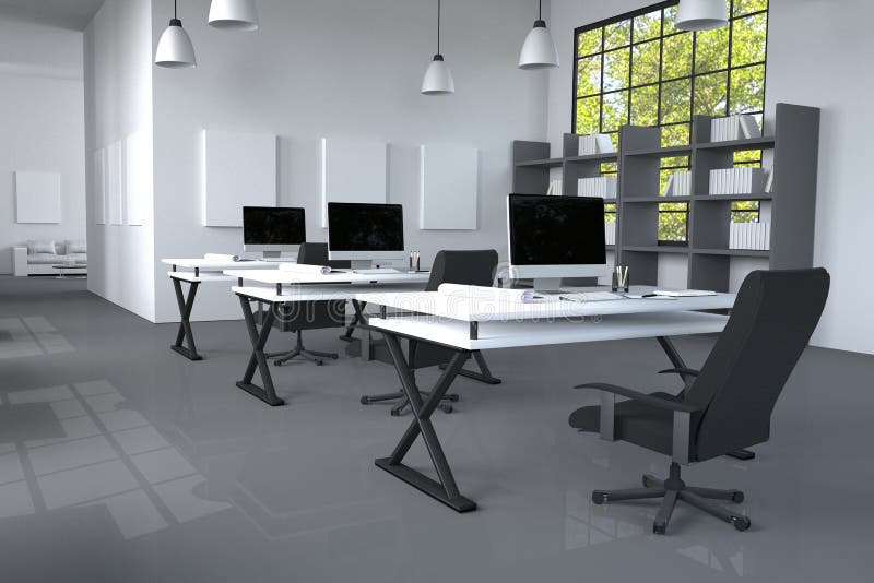 3D Rendering : Illustration of Modern Interior Creative Designer Office ...