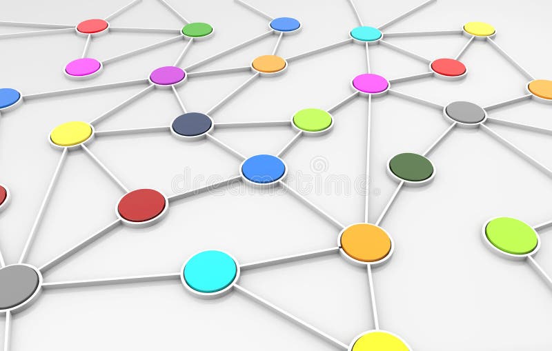 3d Rendering Illustration of a Net of Colorful Dots - Connection and ...