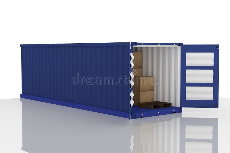 3D Rendering : Illustration of Open Blue Container with Cardboard Boxes ...