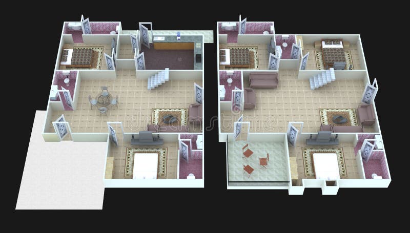 A 3D Rendering Illustration of a Plan and Layout of Modern Houses Stock ...
