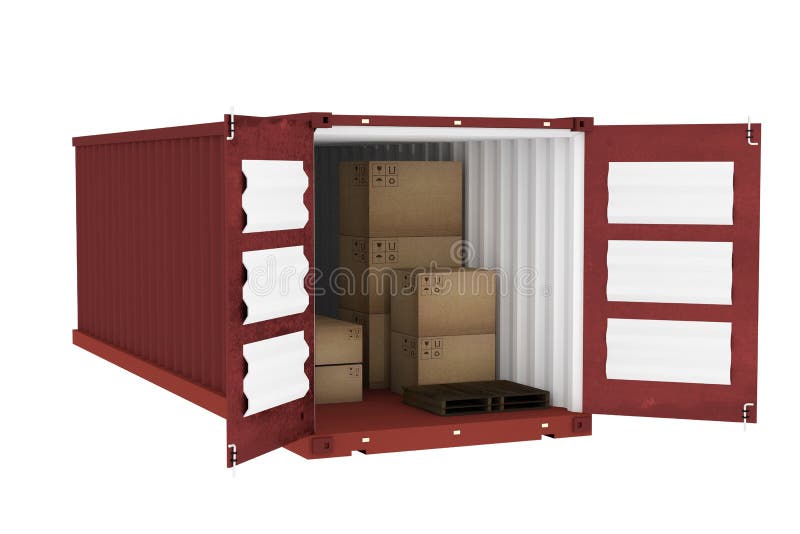 3D Rendering : Illustration of Red Open Container with Cardboard Boxes ...