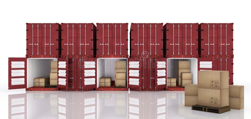 3D Rendering : Illustration of Row of Container with Opened Container ...