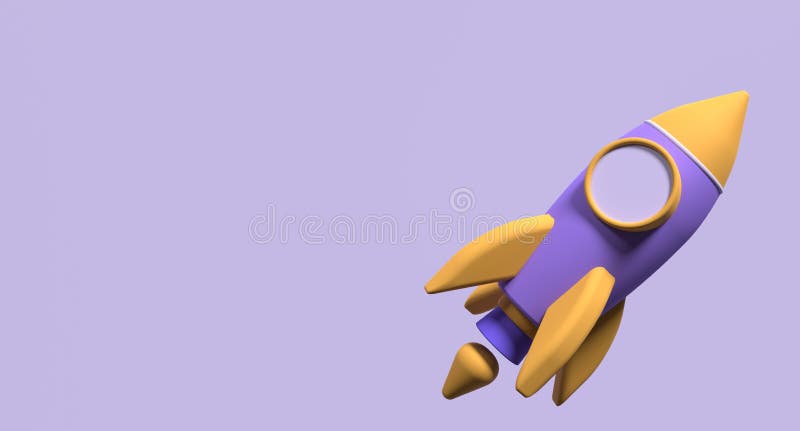 3d Rendering Illustration Spaceship Rocket Launch on Purple Background ...
