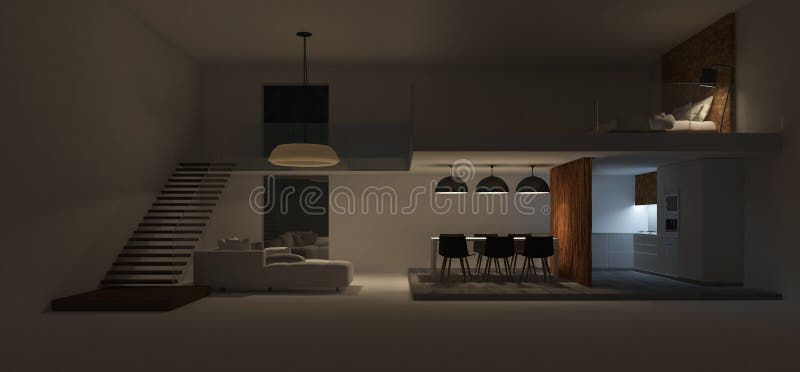 3d Rendering Image of Double Space Interior Design Stock Illustration ...