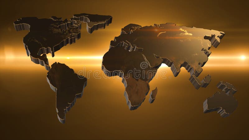 3D Rendering Image Gold Color World Map Stock Illustration ...