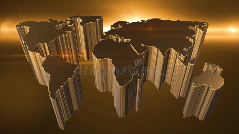 3D Rendering Image Gold Color World Map Stock Illustration ...