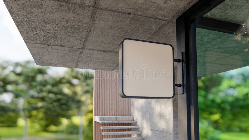 A 3d Rendering Image of Sign on the Concrete Wall and Wooden Wall Stock ...