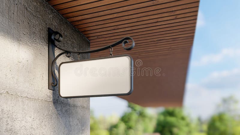 A 3d Rendering Image of Sign on the Concrete Wall and Wooden Wall Stock ...