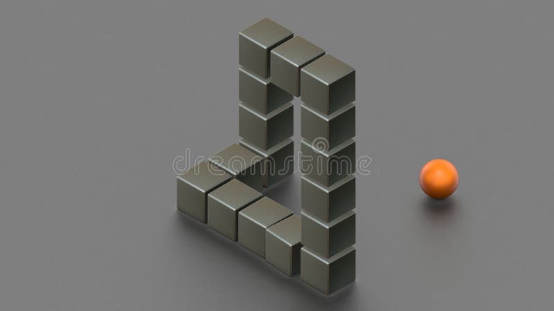 3D Rendering of an Impossible Triangle Consisting of Pink Metal Cubes ...