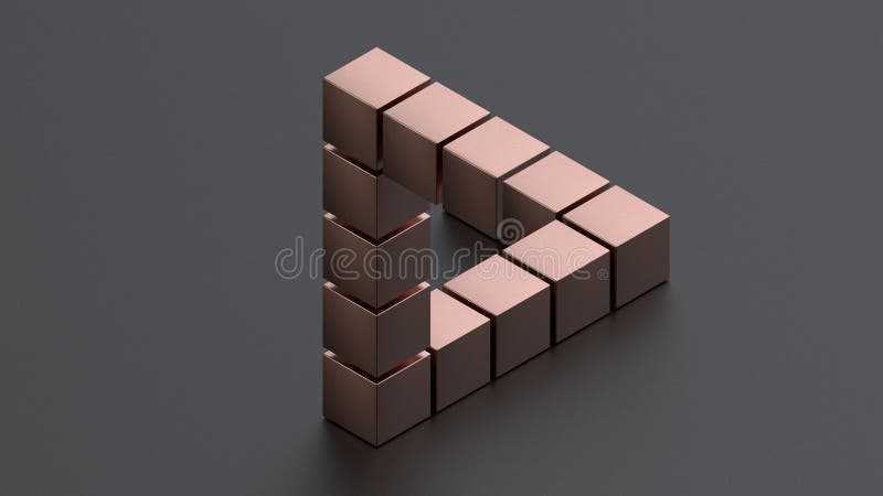 3D Rendering of an Impossible Triangle Consisting of Pink Metal Cubes ...