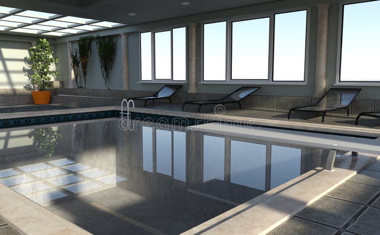 3D Rendering Indoor Pool stock illustration. Illustration of resort ...