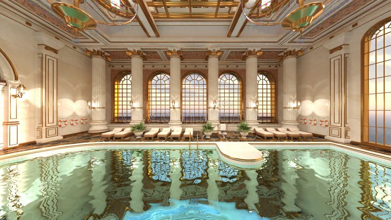 3D Rendering of the Indoor Swimming Pool Stock Illustration ...