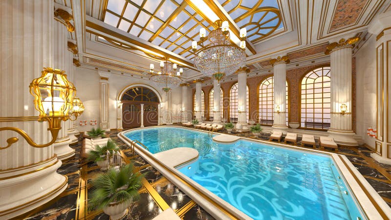 3D Rendering of the Indoor Swimming Pool Stock Illustration ...
