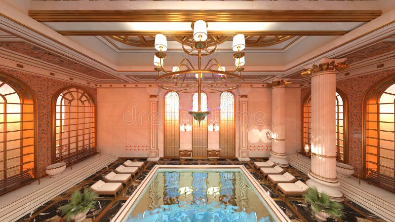 3D Rendering of the Indoor Swimming Pool Stock Illustration ...