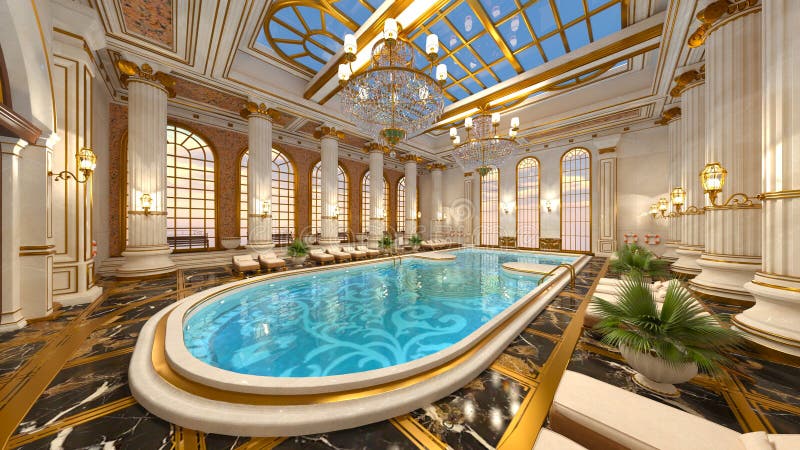 3D Rendering of the Indoor Swimming Pool Stock Illustration ...