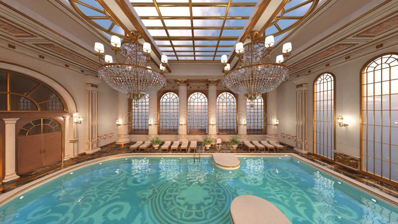 3D Rendering of the Indoor Swimming Pool Stock Illustration ...