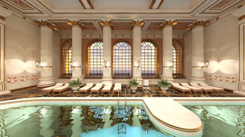 3D Rendering of the Indoor Swimming Pool Stock Illustration ...