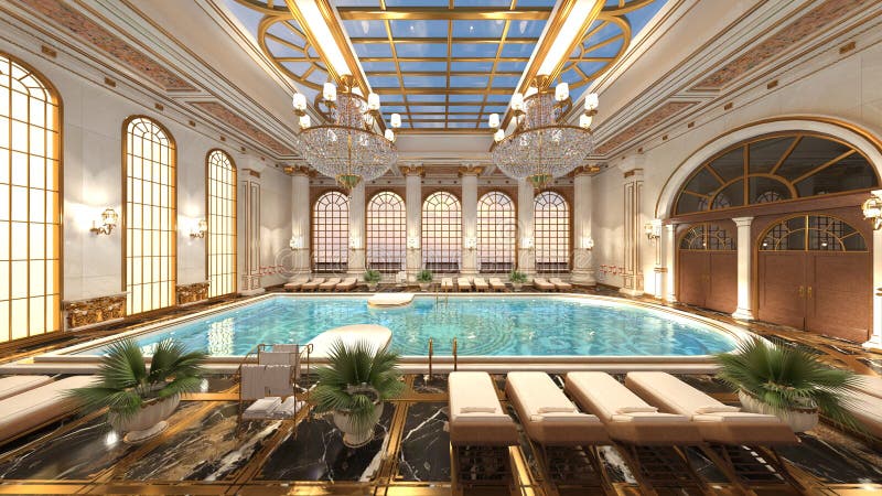 3D Rendering of the Indoor Swimming Pool Stock Illustration ...