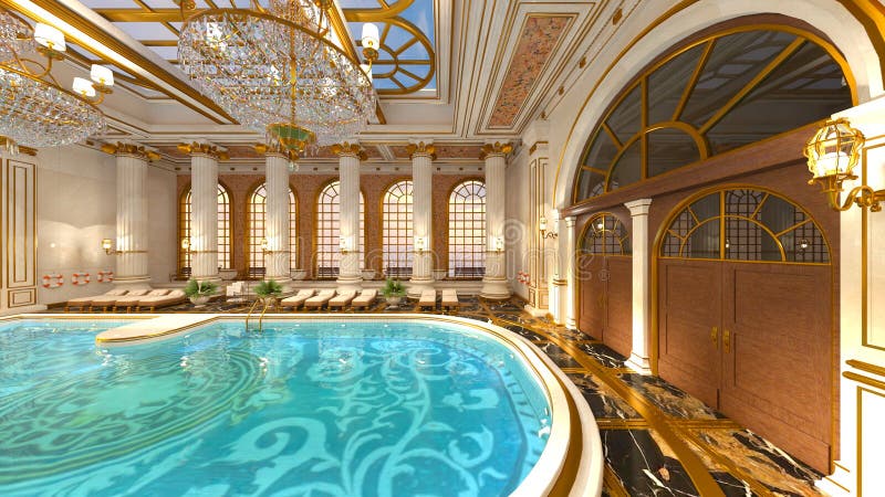 3D Rendering of the Indoor Swimming Pool Stock Illustration ...