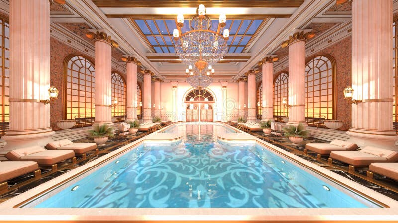 3D Rendering of the Indoor Swimming Pool Stock Illustration ...
