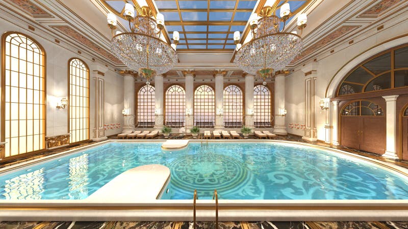 3D Rendering of the Indoor Swimming Pool Stock Illustration ...